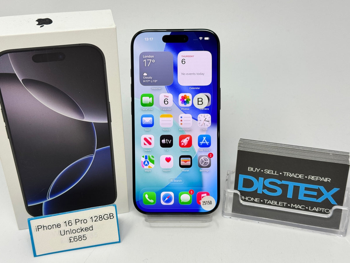 Apple iPhone 16 Pro 128GB Unlocked Black Titanium (B) M25150 – Distex Ltd