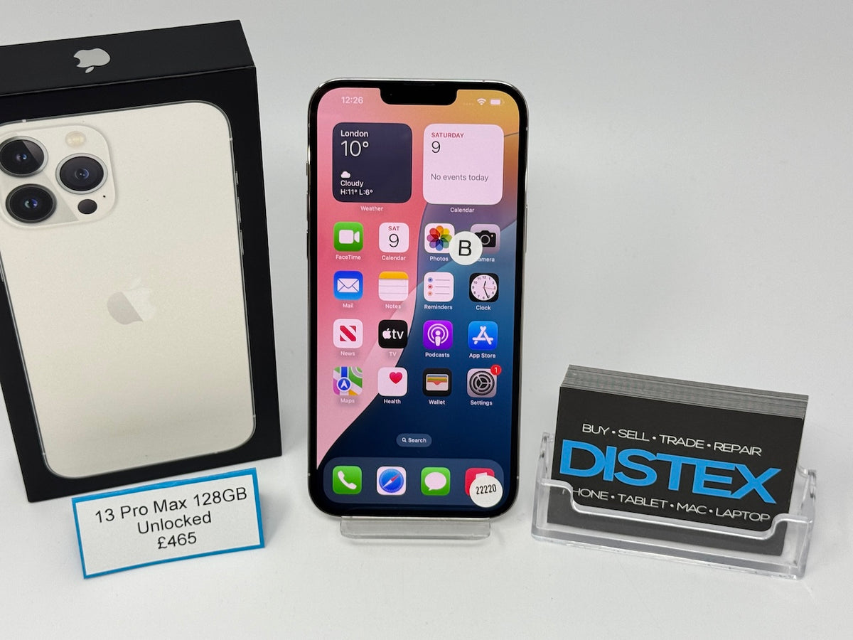 Apple iPhone 13 Pro Max 128GB Unlocked Silver (B) M22220 – Distex Ltd