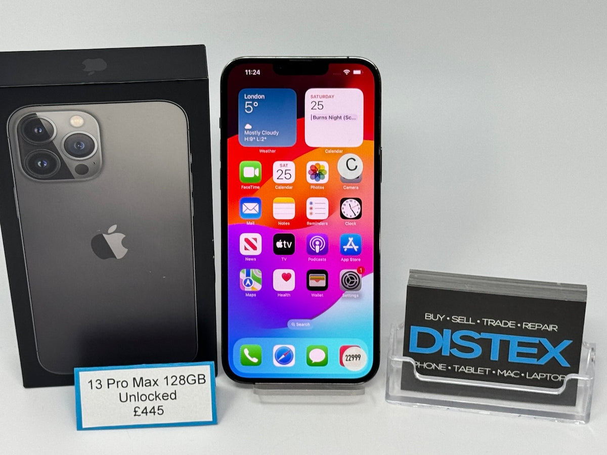 Apple iPhone 13 Pro Max 128GB Unlocked Graphite (C) M22999 – Distex Ltd