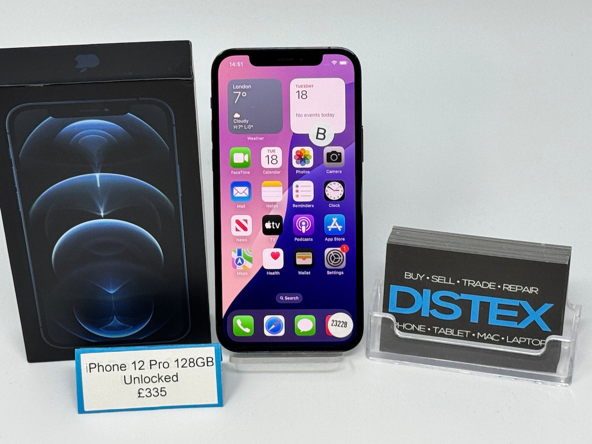 Apple iPhone 12 Pro 128GB Unlocked Pacific Blue (B) M23228 – Distex Ltd