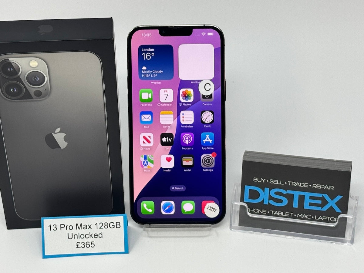 Apple iPhone 13 Pro Max 128GB Unlocked Graphite (C) M23392 – Distex Ltd