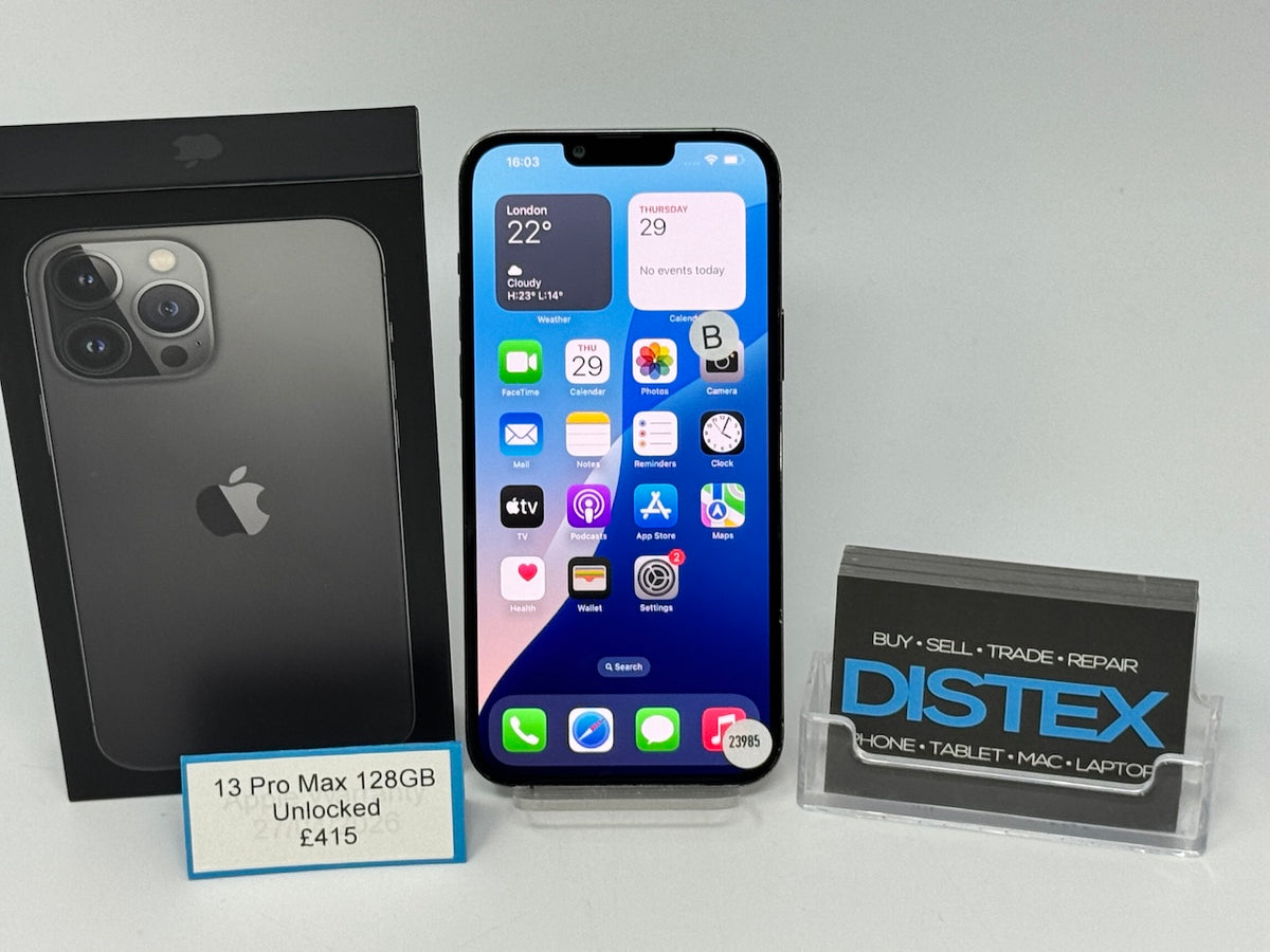 Apple iPhone 13 Pro Max 128GB Unlocked Graphite (B) M23985 – Distex Ltd