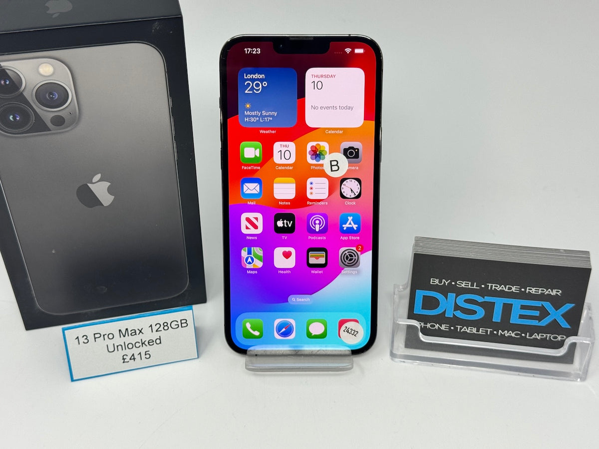 Apple iPhone 13 Pro Max 128GB Unlocked Graphite (B) M24332 – Distex Ltd
