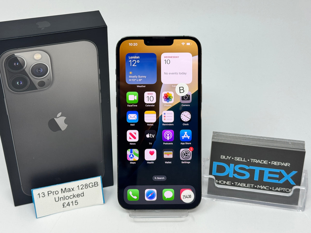 Apple iPhone 13 Pro Max 128GB Unlocked Graphite (B) M25430 – Distex Ltd